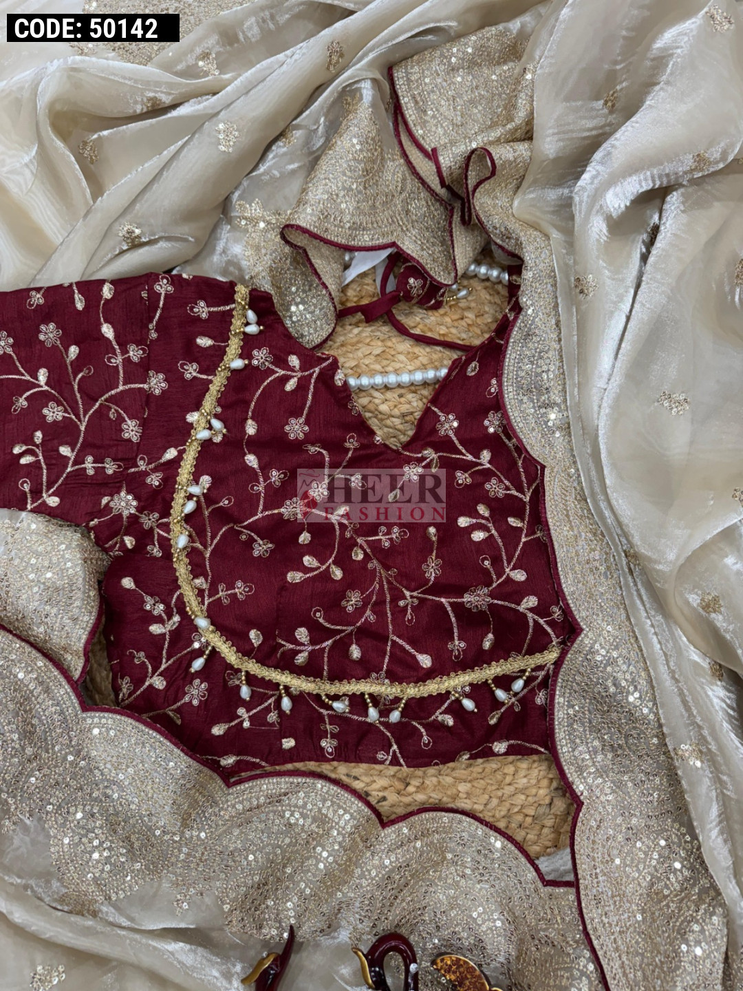 Beige fancy jimmy choo satin silk saree with sequence work and Ready ...
